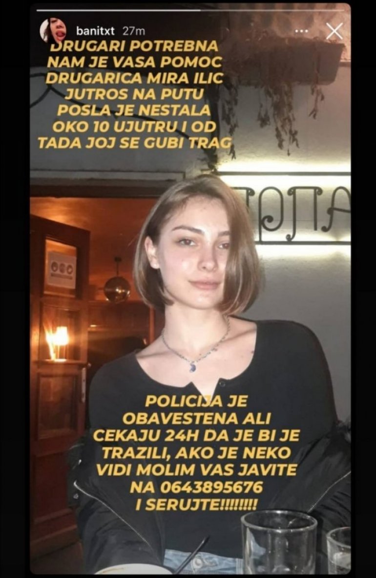 Mira Ilić (20) iz Bogatića nestala je jutros u Beogradu kada je krenula ...